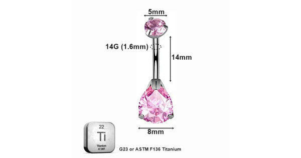 Belly_14_11 ASTM F136 Titanium 14G (1.6MM) Internally Threaded Pink ...